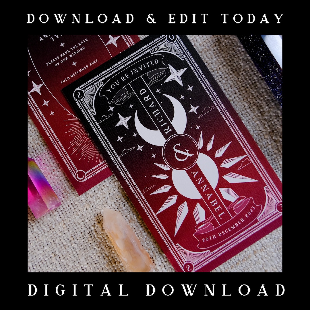 Printable 'sun and Moon' Tarot Card Save the Dates, Personalised ...