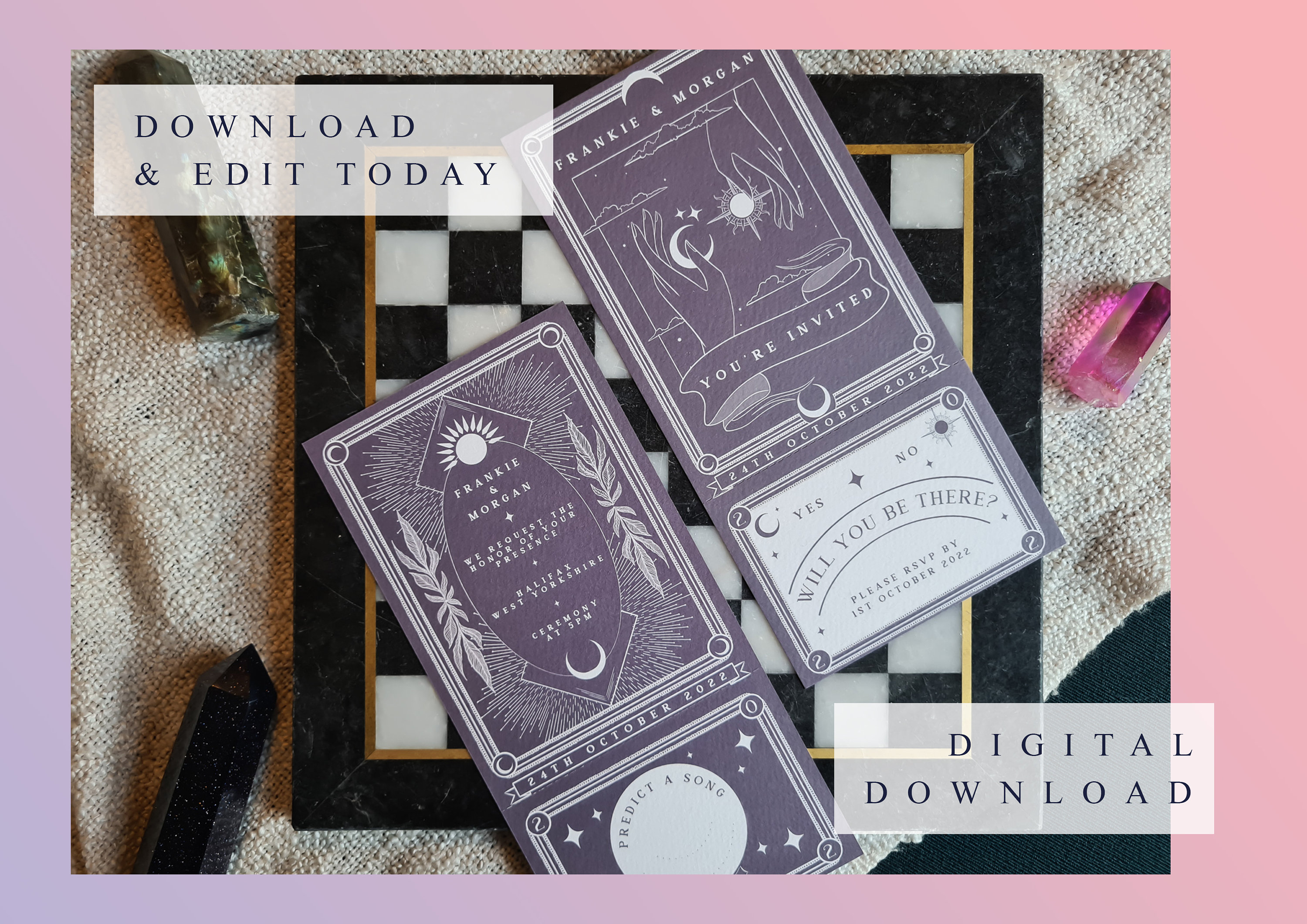 Printable Tarot Card Invitation Sun and Moon, Personalised Invitation ...