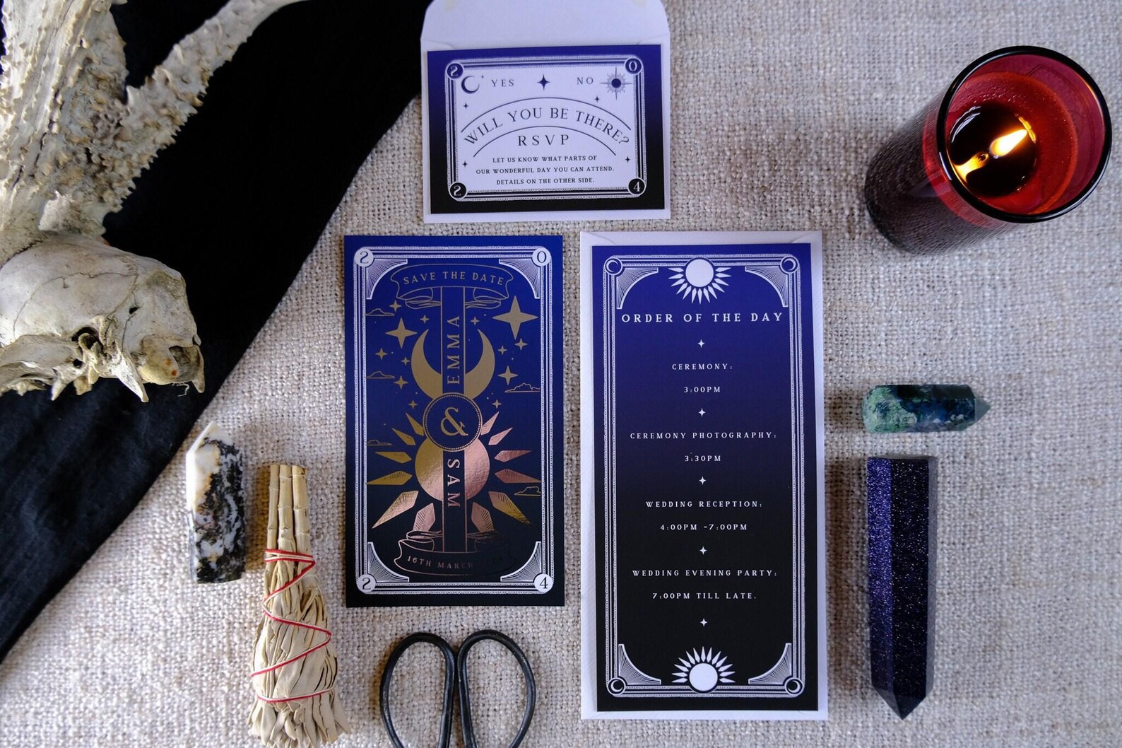 Unique Foiled Tarot Card Invitation Suite 'sun and Moon', Personalised ...