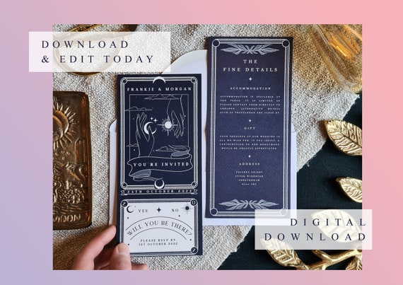 Printable Tarot Card Invitation Sun and Moon Personalised - Etsy