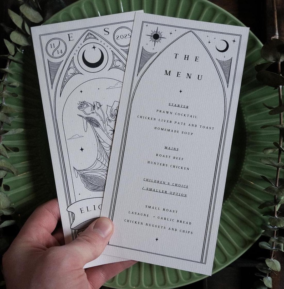 Tarot Wedding Menu Card, ‘in This Life and the Next' Rose Tarot Design ...