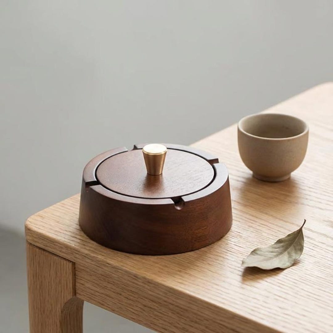 Solid Wood Ashtray With Lid | Stainless Steel Liner - Etsy