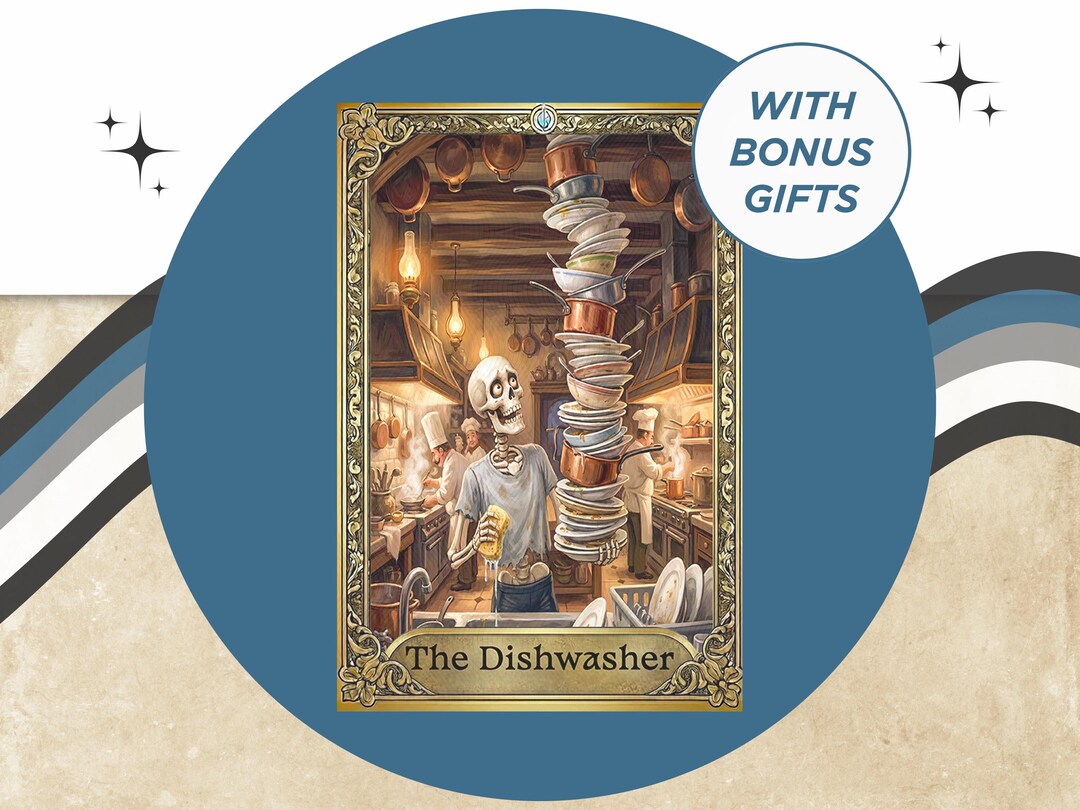 THE DISHWASHER. Funny Printable Skeleton Tarot Card. Cottagecore Goth ...