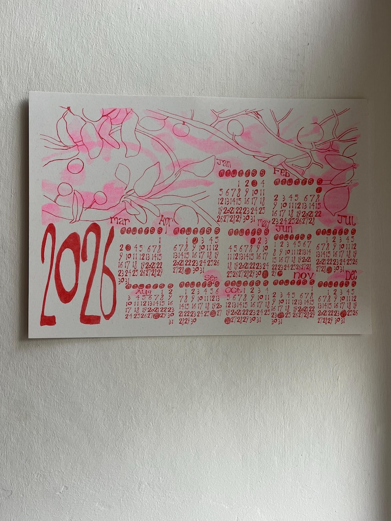 Hand Drawn 2026 A4 Risograph Calendar Art Print Riso Printmaking - Etsy