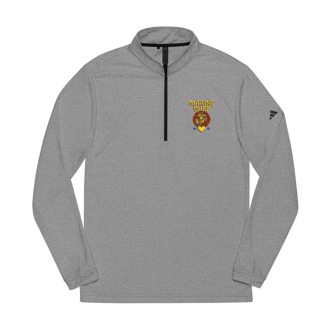 Marine Wife (crayon Design) - Adidas® Quarter-zip Pullover (embroidery ...