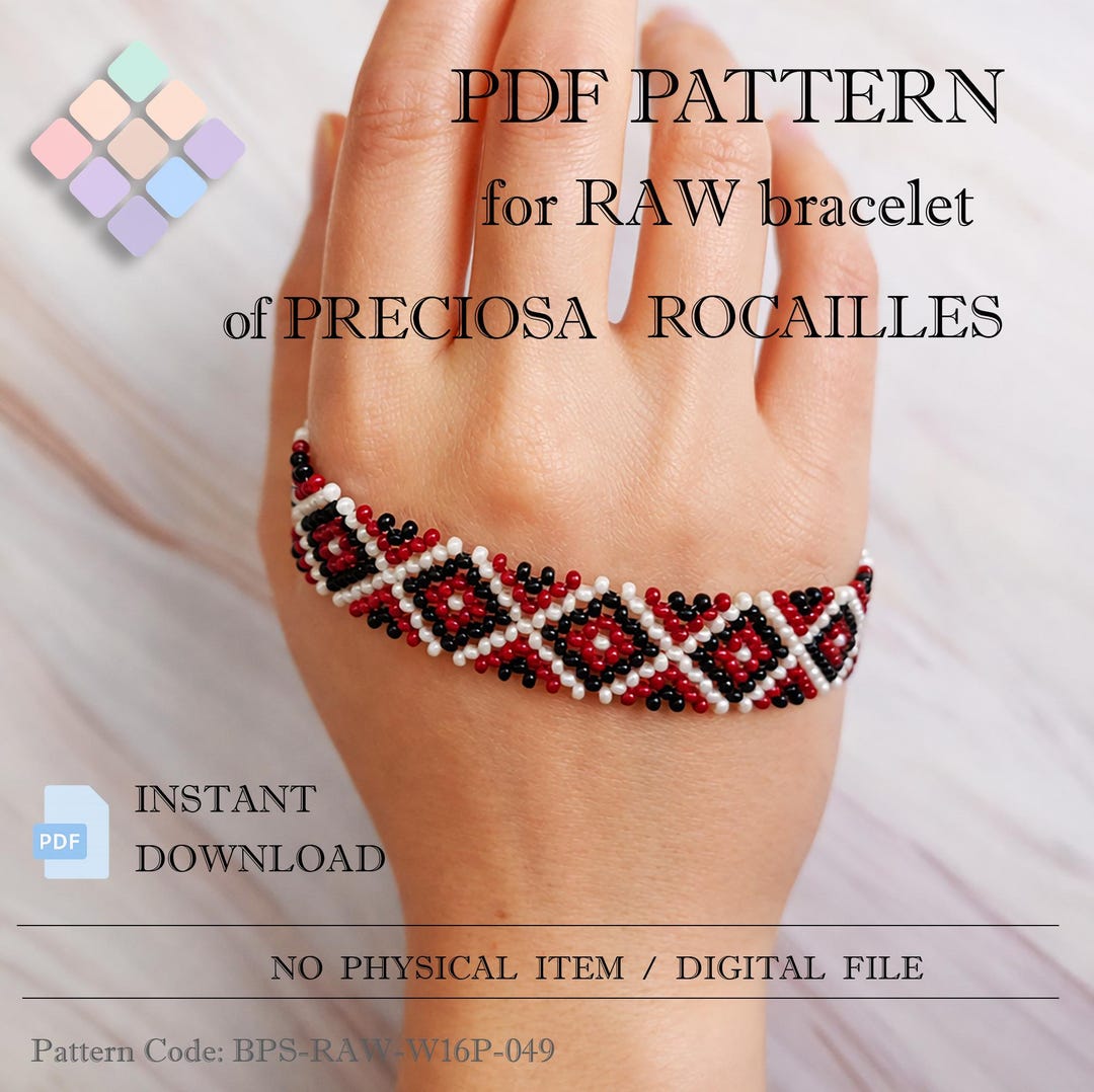 Geometric RAW Beading Pattern PDF, Preciosa Seed Beads Bracelet DIY ...