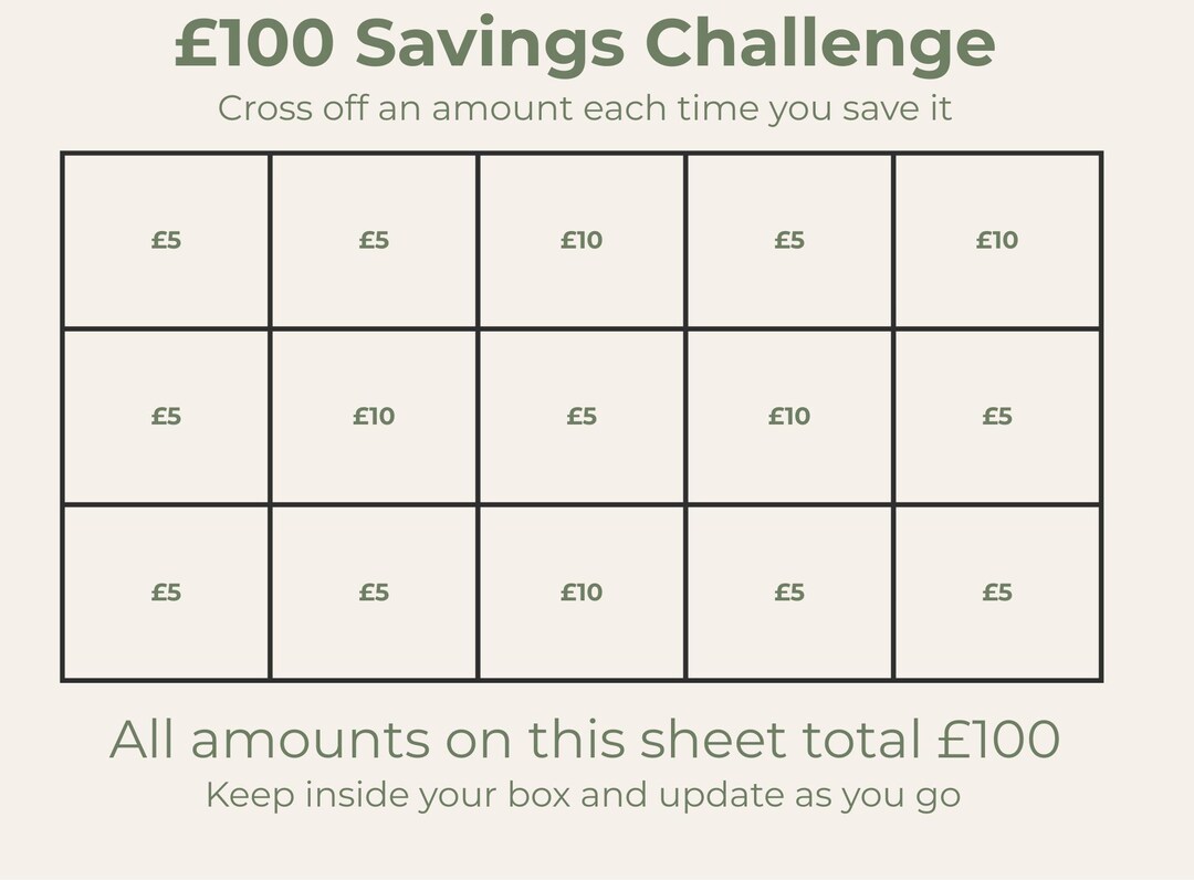 100 Pound Savings Challenge Printable | Cash Stuffing Tracker (digital ...