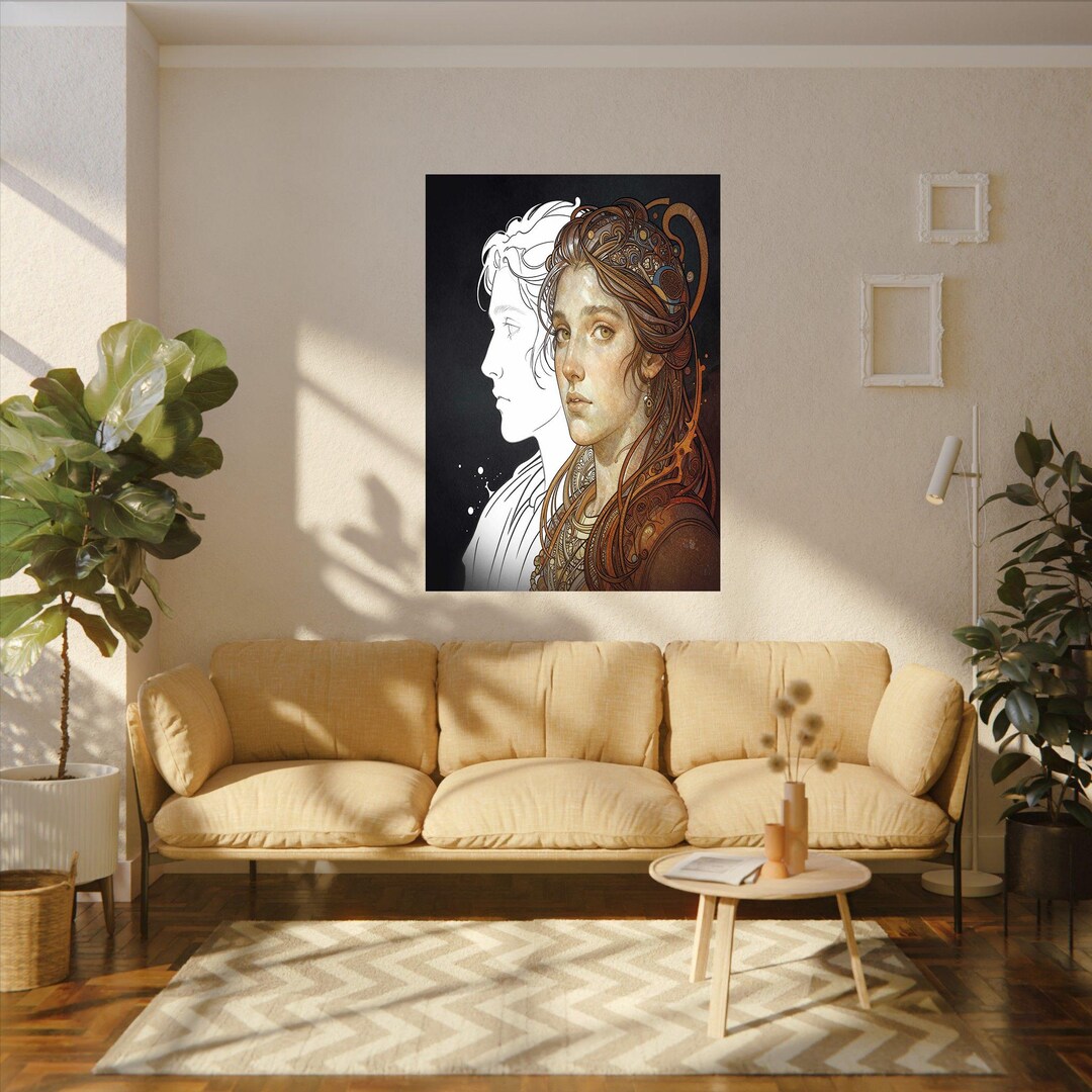 Duality Woman Art Nouveau Portrait Digital Download - Etsy