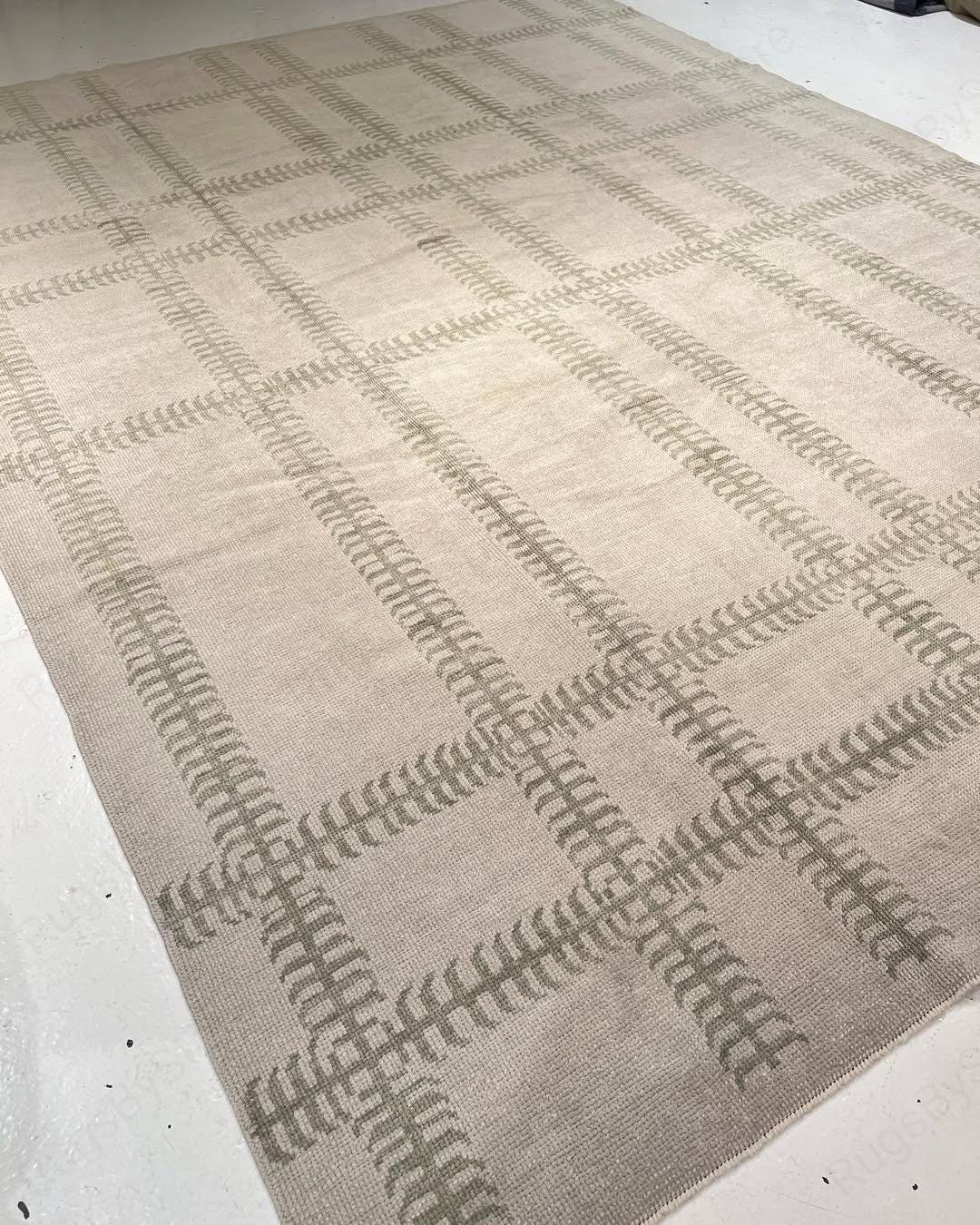 Hand Knotted Wool Oushak Rug, Cream Leaf Design, Turkish Style - Etsy