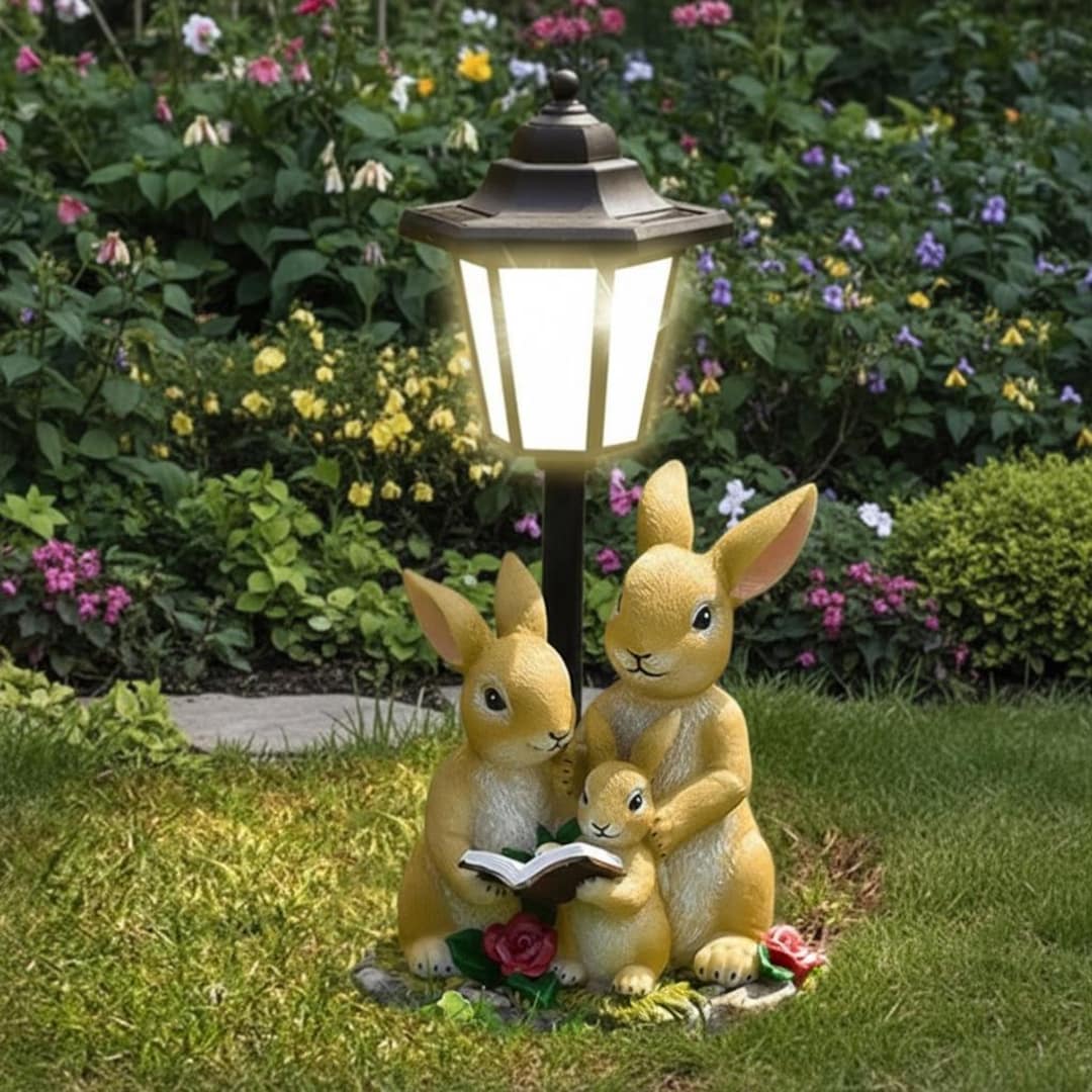 Solar Rabbit Garden Lamp – Hexagonal Resin Light for Lawn & Yard Decor ...