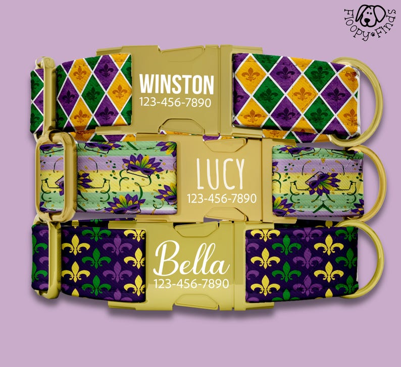 Mardi Gras Dog Collar Personalized Gift for Dog Owner Harlequin Collar ...