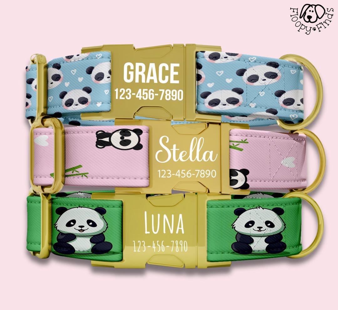 Panda Bear Dog Collar Personalized Gift for Dog Lovers Custom Cute ...