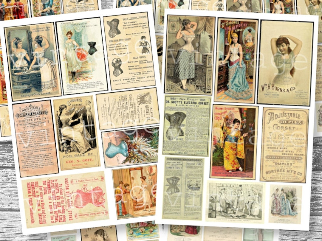 Le CORSET.. Vintage Paper Ephemera Digital Sheet Download for Postcards ...