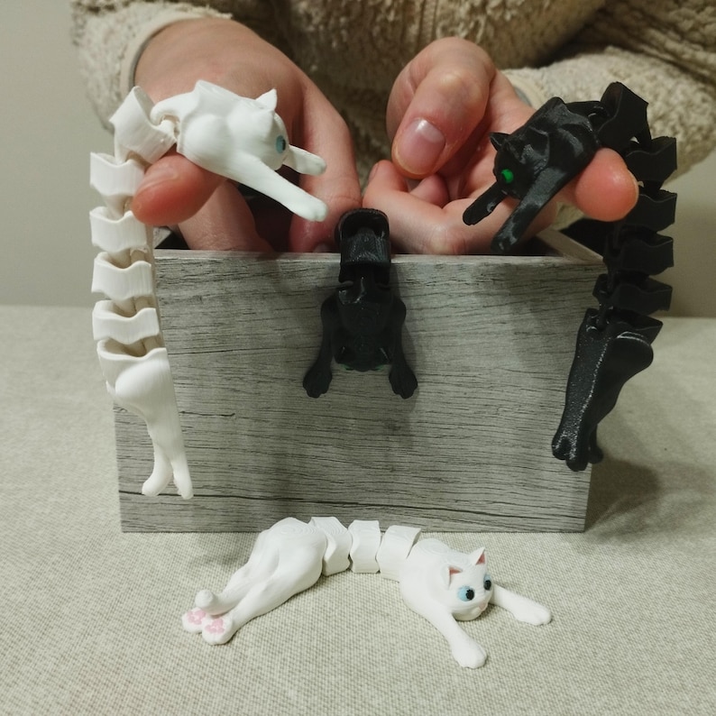 3D Printed Longcat Articulated Fidget Toy Stretching Cat Desk Pet Flexi ...