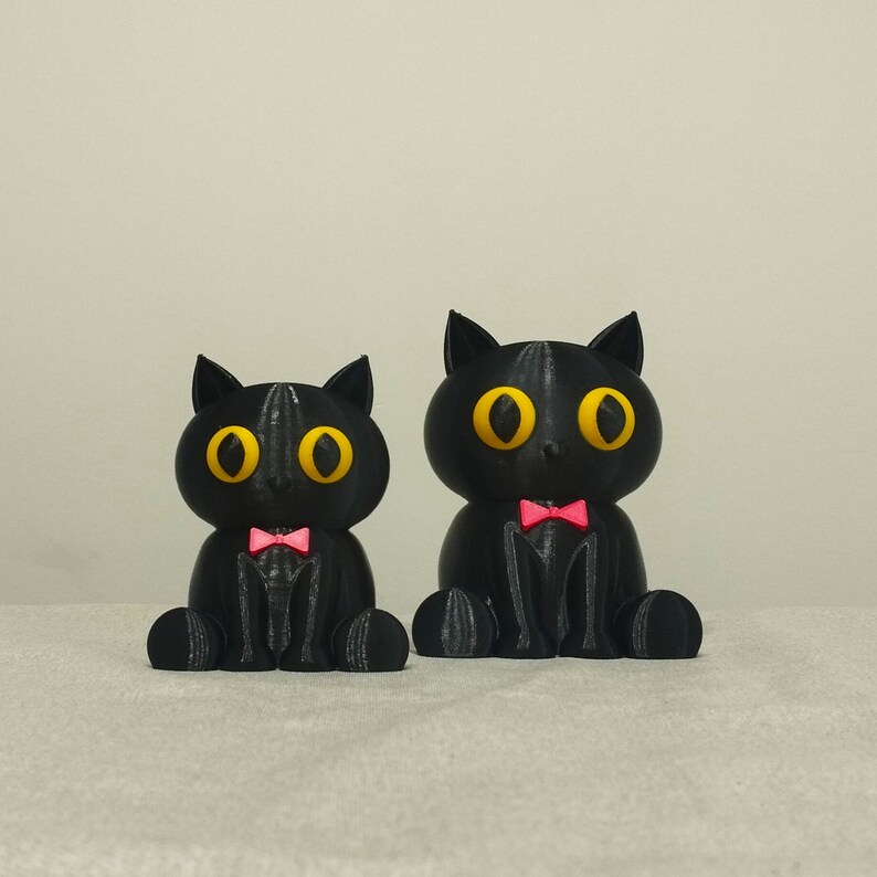 3D Printed Black Cat Figurine - Desk Decor With Red Bowtie - Etsy
