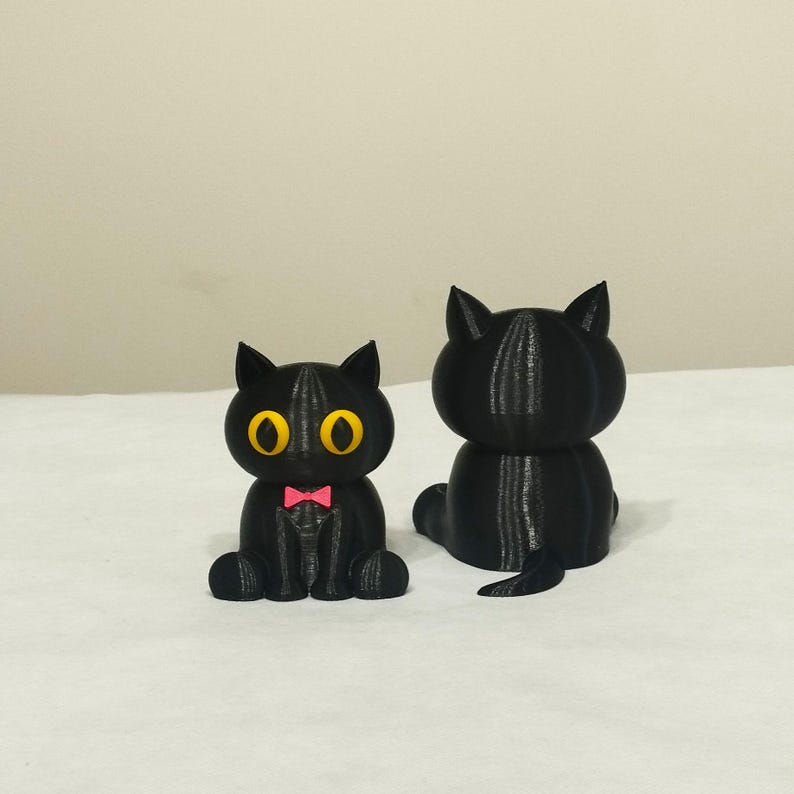 3D Printed Black Cat Figurine - Desk Decor With Red Bowtie - Etsy