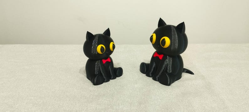 3D Printed Black Cat Figurine - Desk Decor With Red Bowtie - Etsy