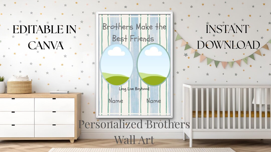 Editable Brothers Nursery Wall Art Template | Personalized Sibling ...