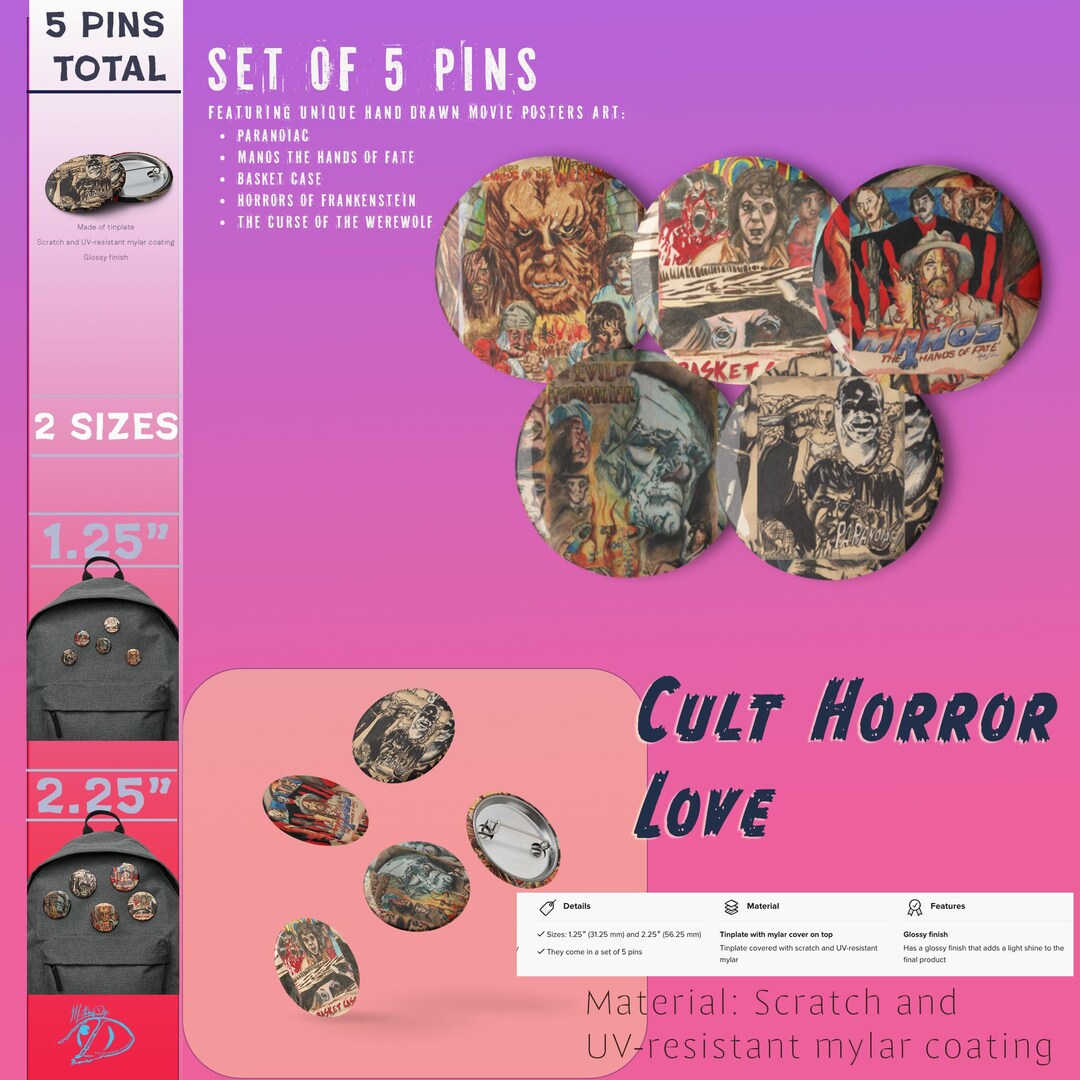 Horror Movie Pin Set | Cult Classic Enamel Pins 5-pack - Etsy
