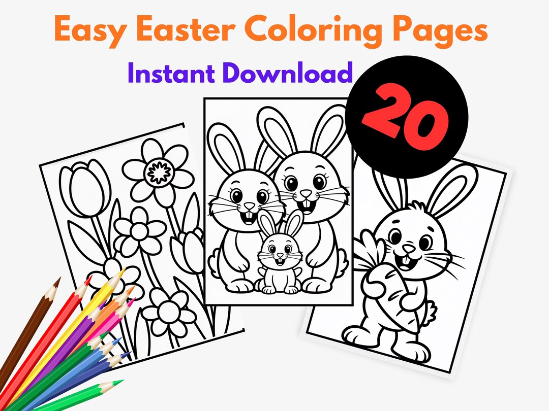 Easter Coloring Pages, 20 Bunny Chick Egg Designs (printable PDF) - Etsy