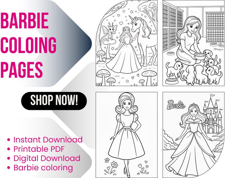 20 Barbie Coloring Pages Printable, Barbie Inspired Coloring Book for ...