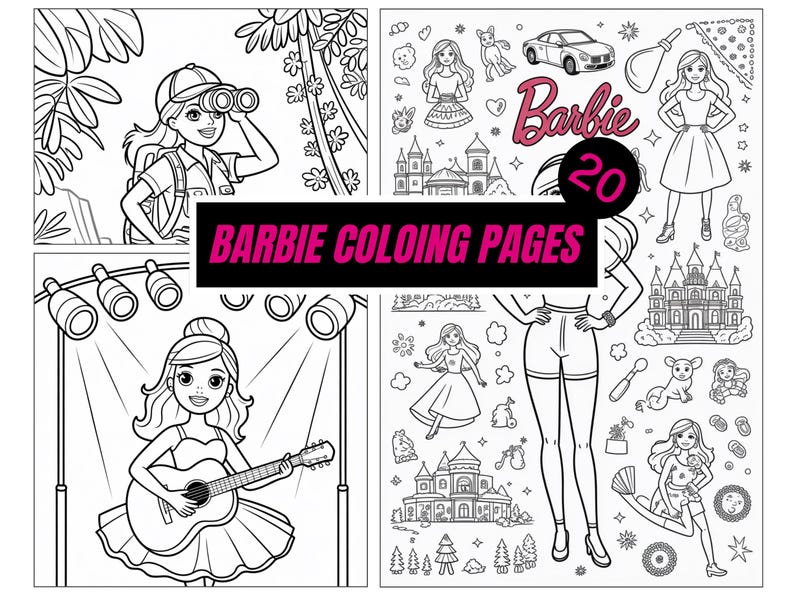 20 Barbie Coloring Pages Printable, Barbie Inspired Coloring Book for ...