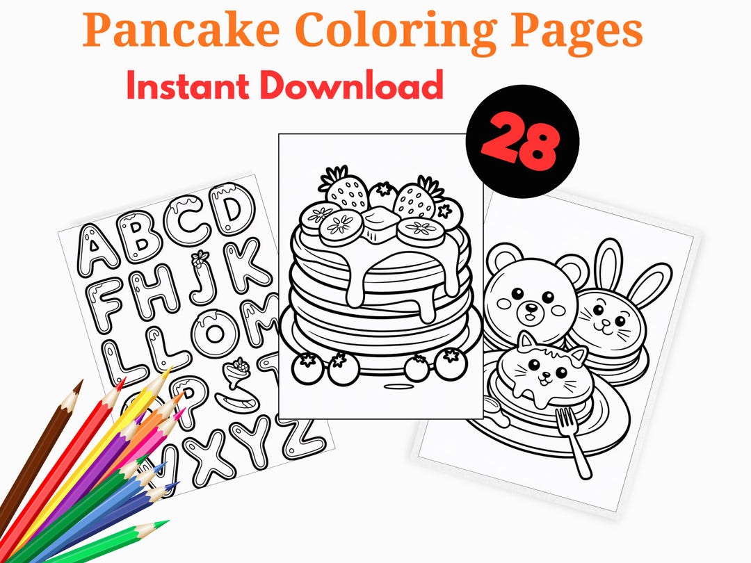 Pancake Coloring Pages for Kids | Breakfast Activity Sheets (digital ...