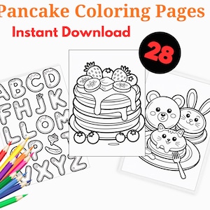 Pancake Coloring Pages for Kids | Breakfast Activity Sheets (digital ...