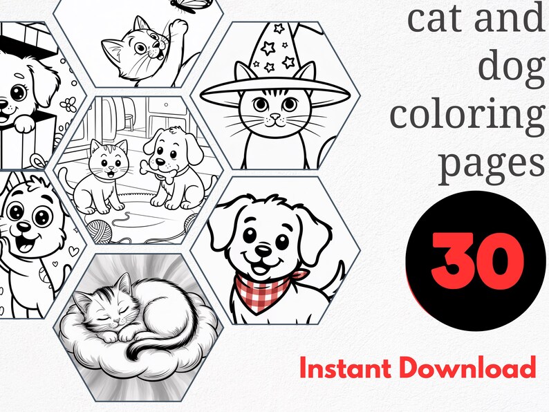 30 Cat and Dog Pages – Cute Pet Coloring Book Printable | Kids & Adults ...