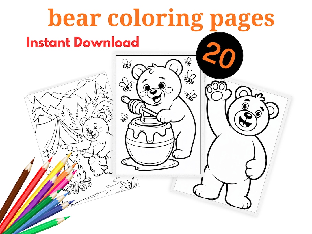 20 Bear Coloring Pages for Kids – Printable Animal Coloring Book (PDF ...