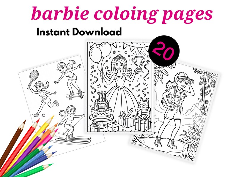 20 Barbie Coloring Pages Printable, Barbie Inspired Coloring Book for ...
