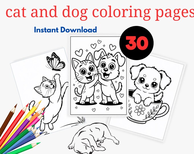 Dog and Cats, Coloring Page, Animal Coloring Page, Dog Coloring, Cat ...