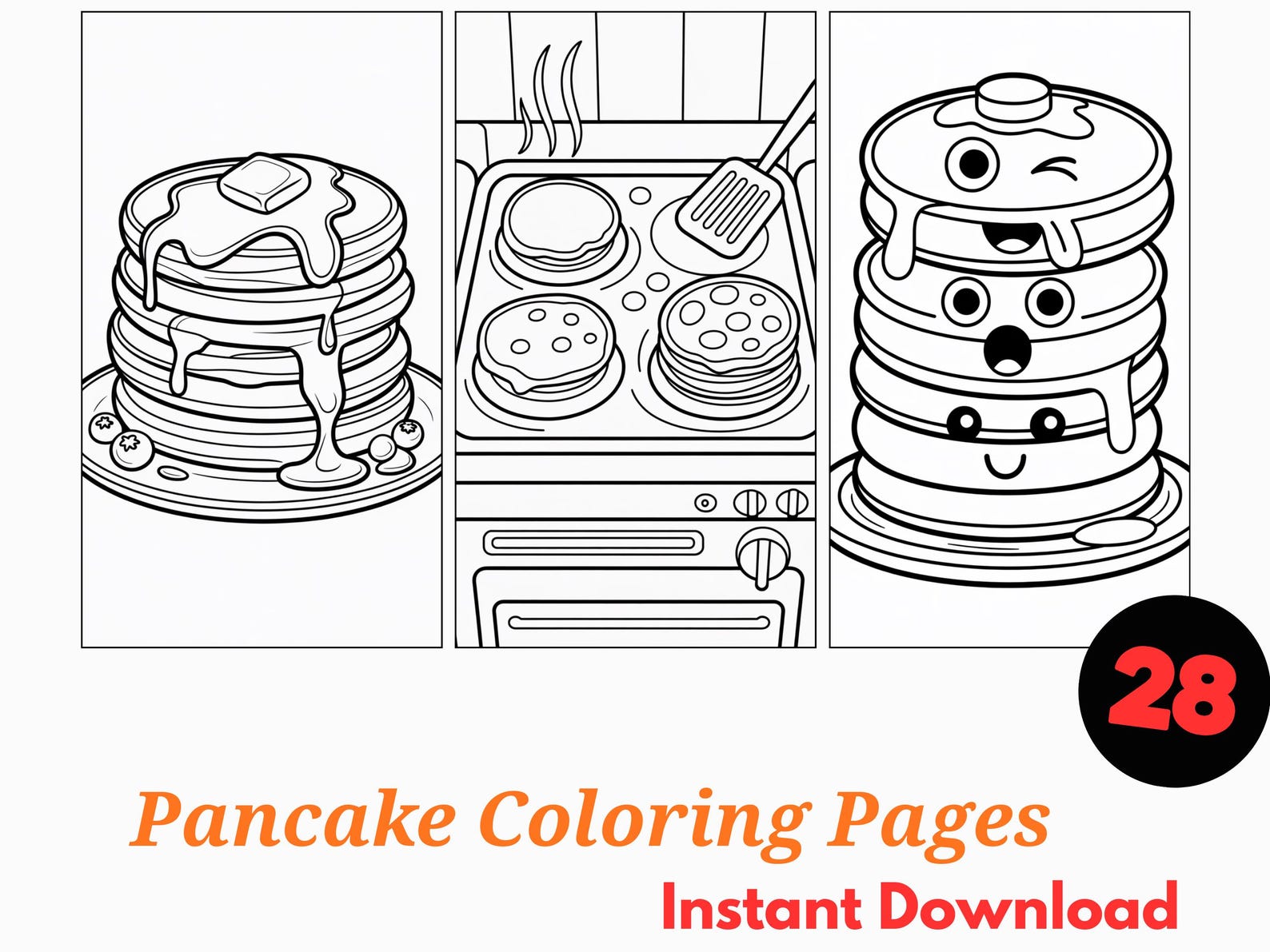 Pancake Coloring Pages for Kids | Breakfast Activity Sheets (digital ...