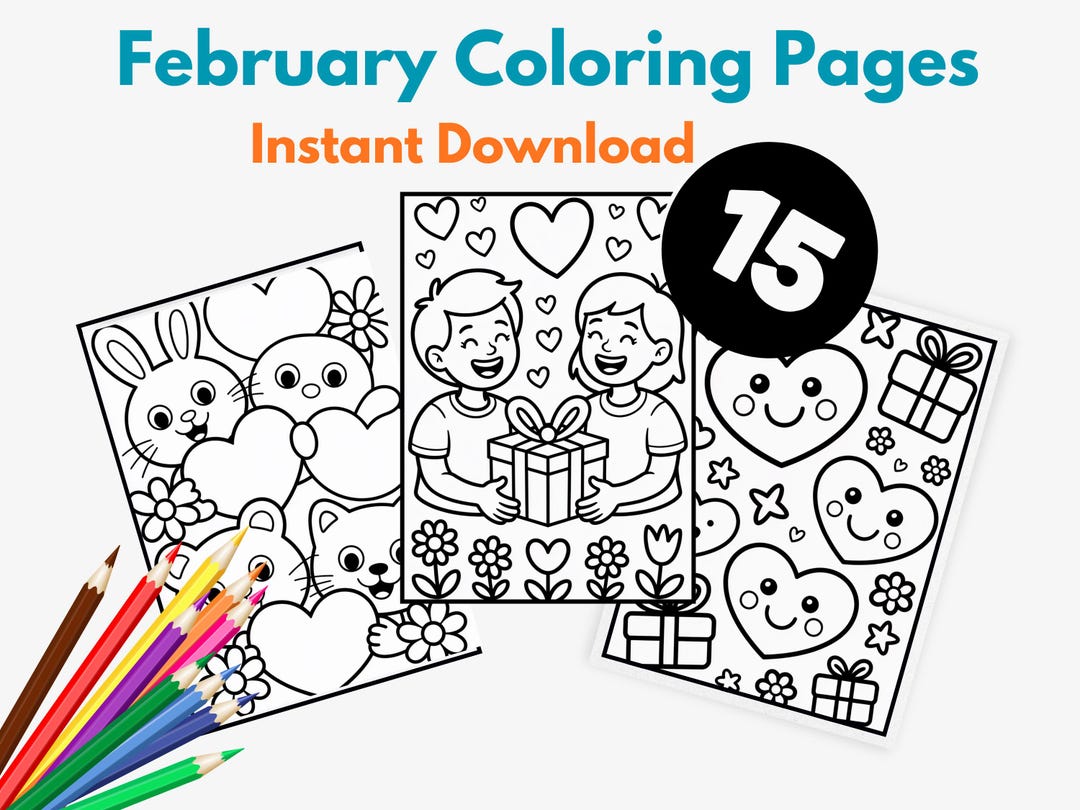 Valentine's Day Coloring Pages | February Kids Activity (digital ...