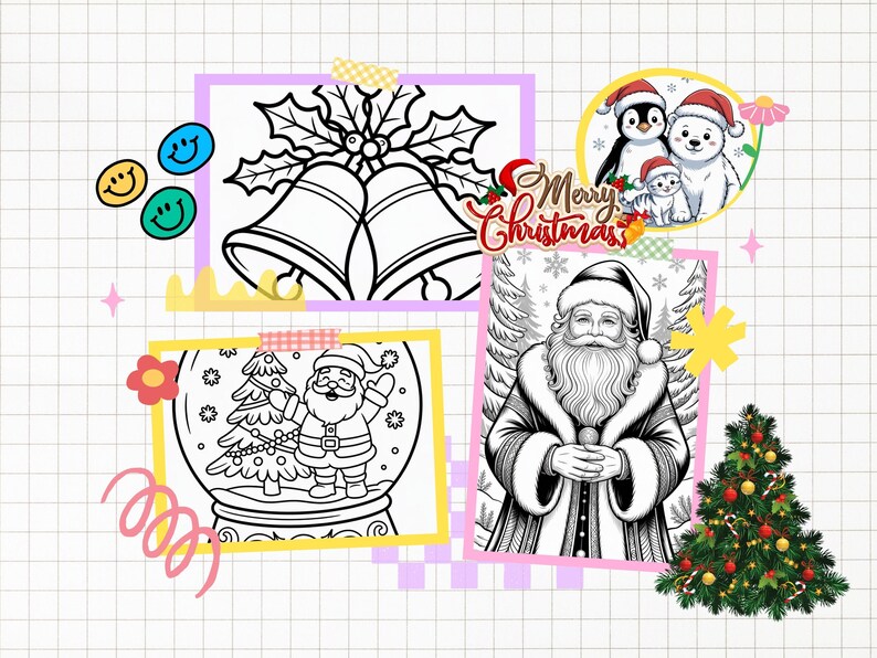 75 Easy Christmas Coloring Pages, Kids Holiday Activity Book (PDF) - Etsy