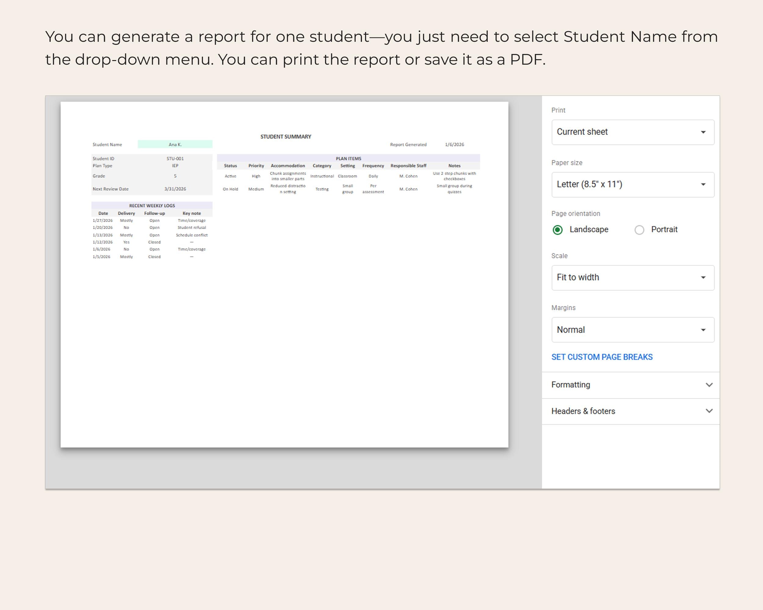IEP 504 Accommodation Log Spreadsheet Google Sheets Caseload Dashboard ...