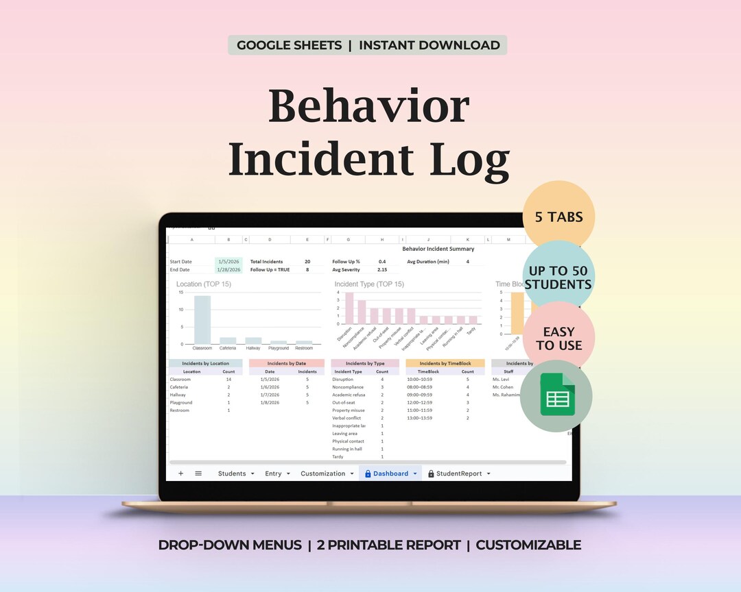 Behavior Incident Log Spreadsheet Google Sheets Quick Entry Auto ...