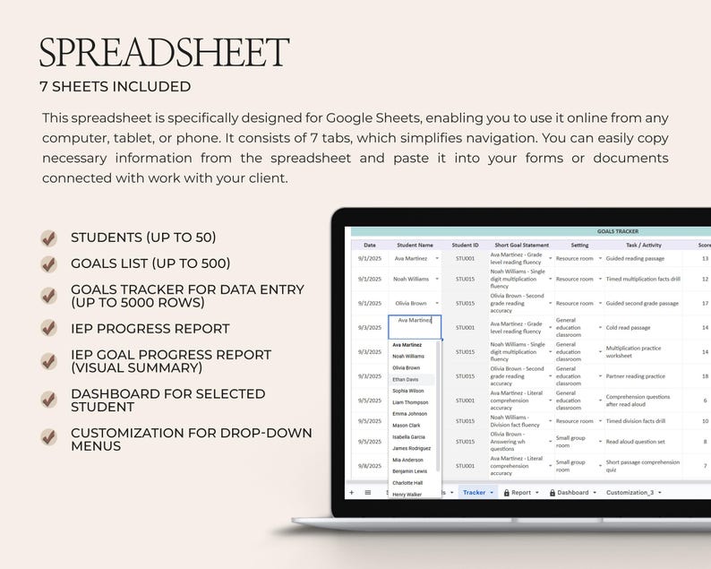 IEP Progress Tracker Special Education Google Sheets Multi Student ...