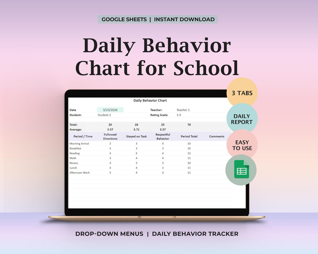 Daily Behavior Chart Spreadsheet Google Sheets Classroom Progress ...