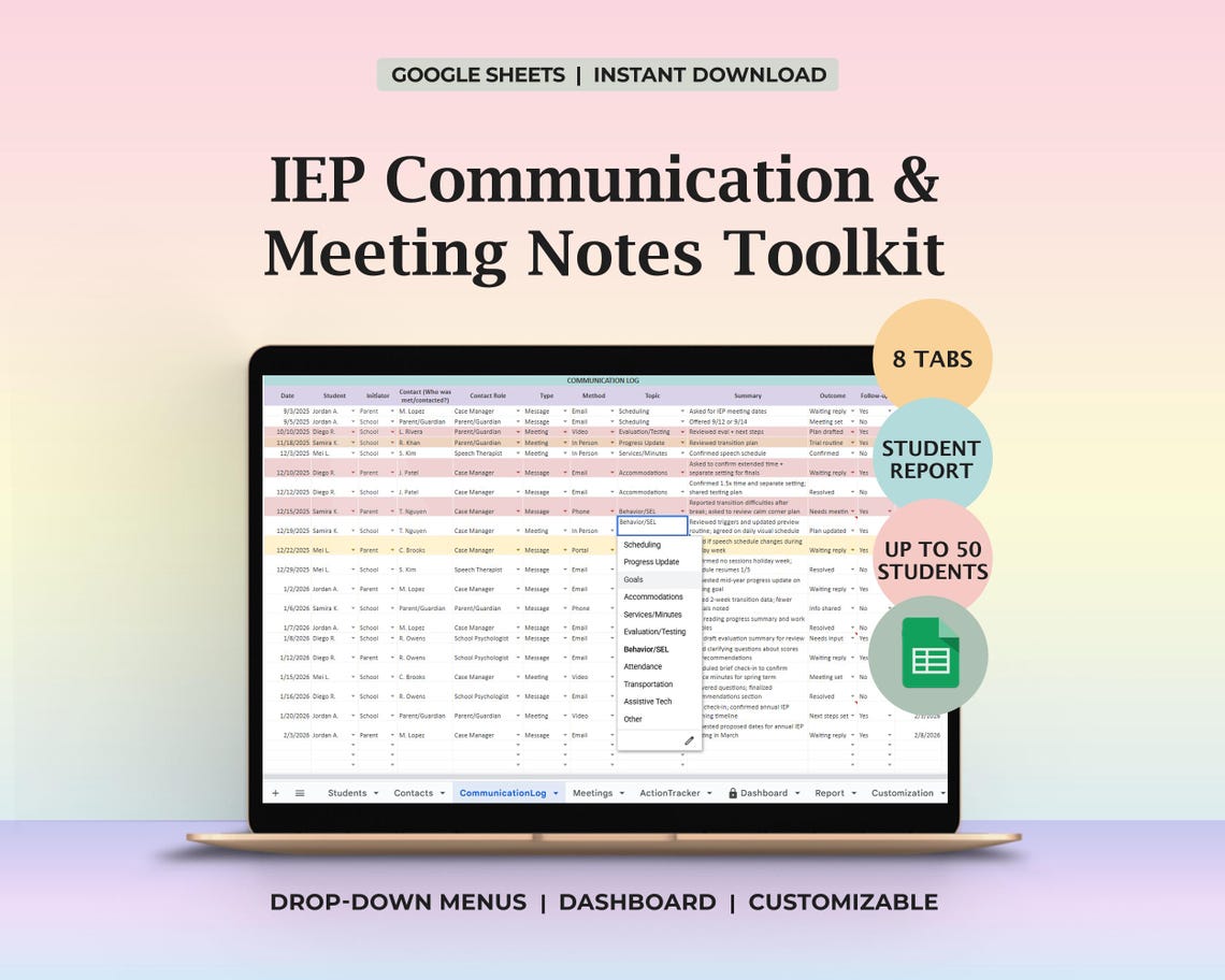 IEP Caseload Organizer Multi-student Goal Tracker Progress Monitoring ...