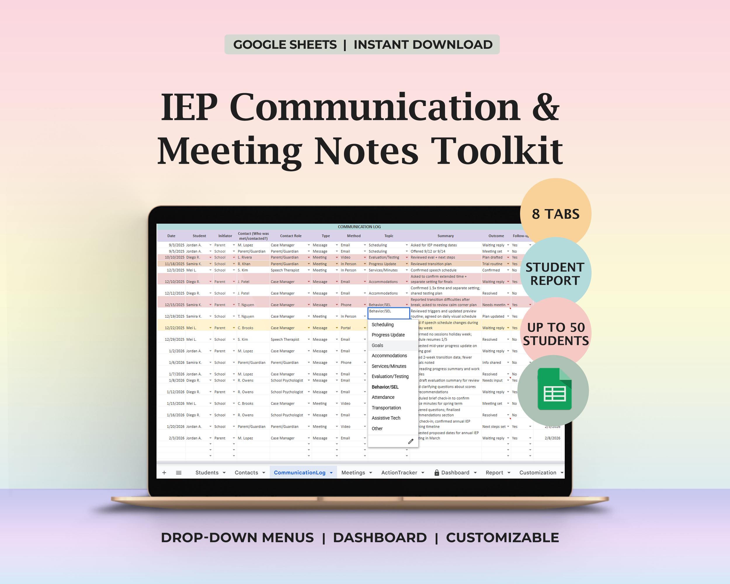 IEP Caseload Organizer Multi-student Goal Tracker Progress Monitoring ...
