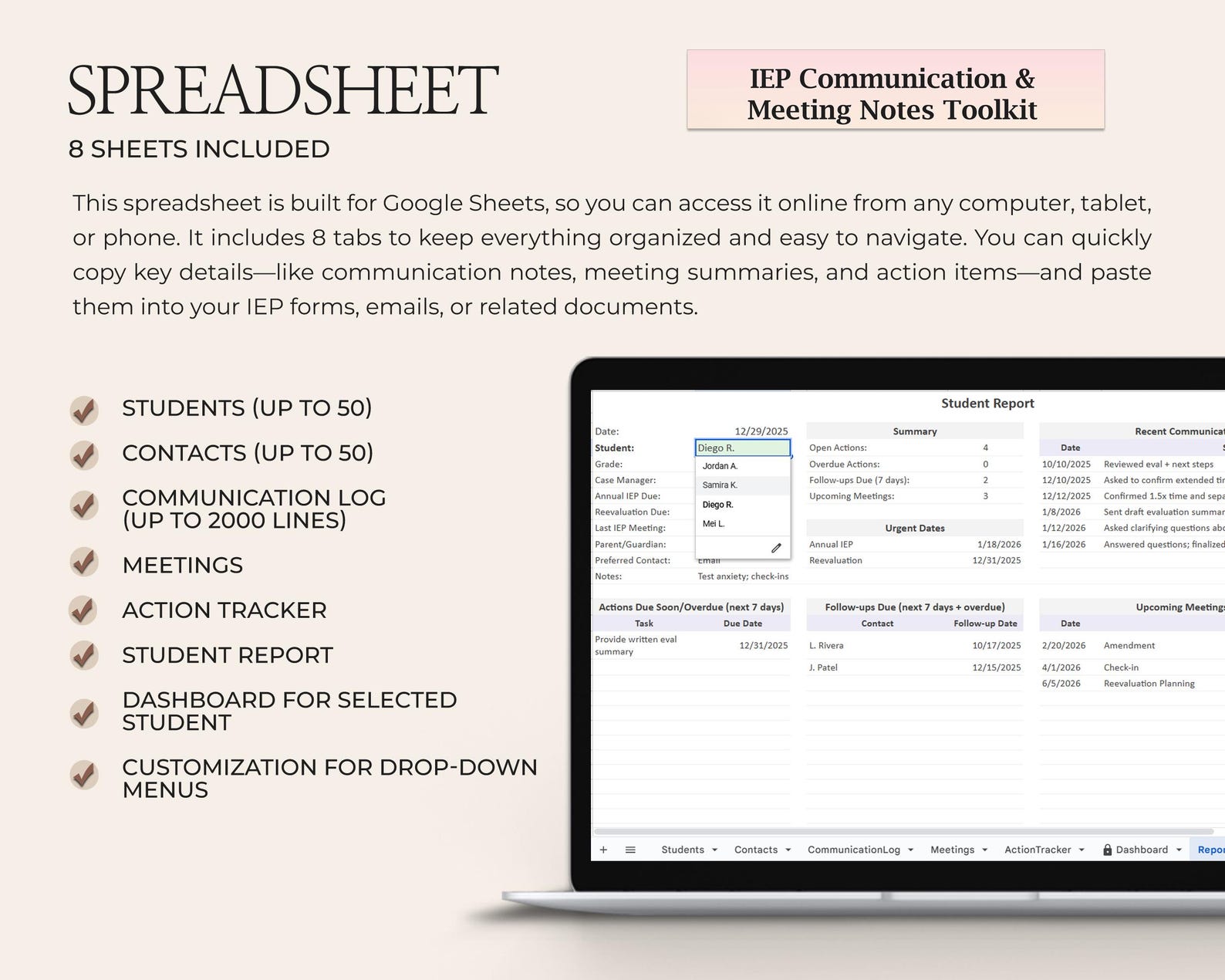 IEP Caseload Organizer Multi-student Goal Tracker Progress Monitoring ...