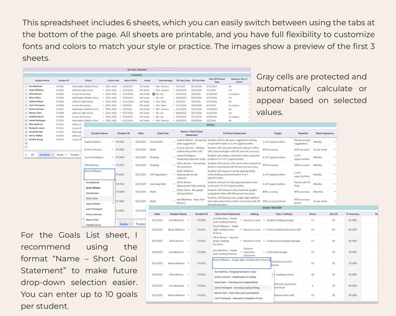 IEP Progress Tracker Special Education Google Sheets Multi Student ...