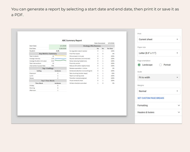 ABC Behavior Log Spreadsheet Template Single Student Data Tracking ...