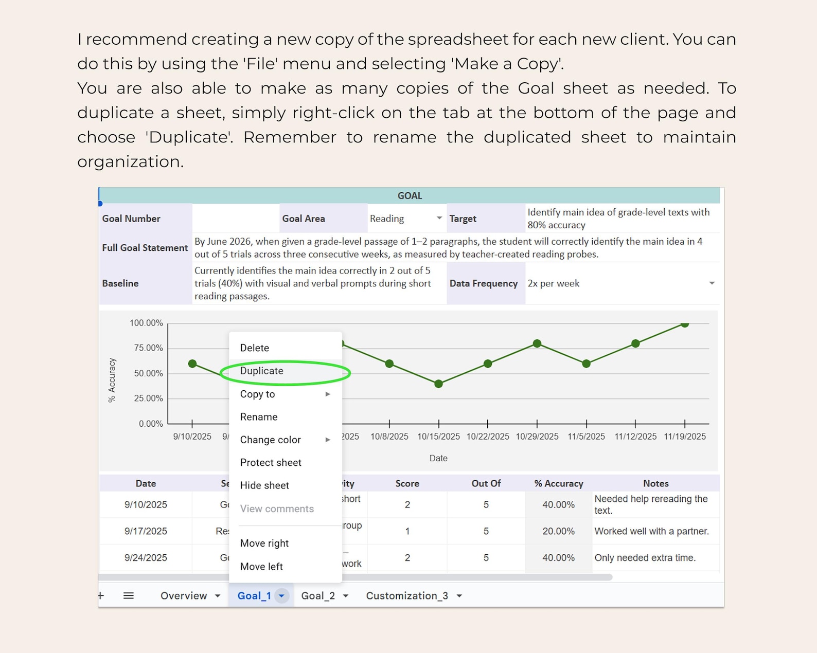 Special Education IEP Goal Tracker Single Student Daily Progress Google ...