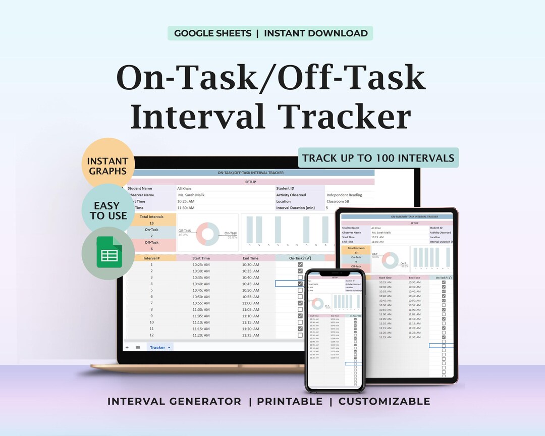 On Task off Task Behavior Tracker IEP Classroom Observation Data ...