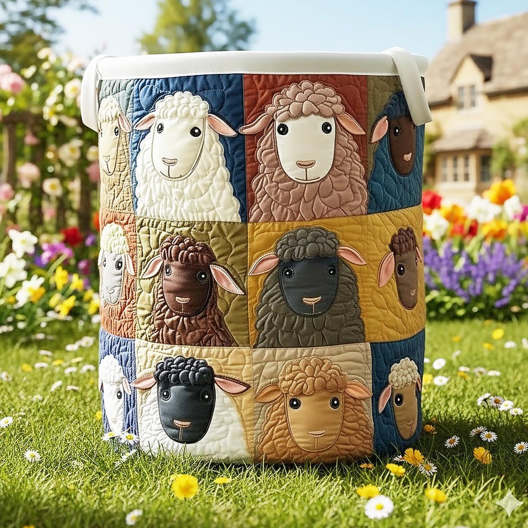 Sheep Quilted Laundry Basket, Cute Sheep Heaven Hamper, Laundry Bin ...