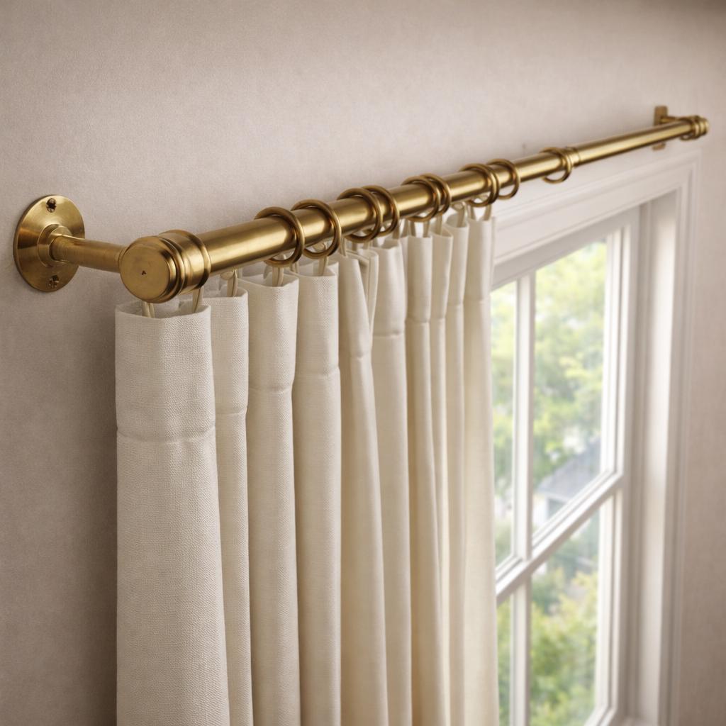 Solid Burnished Brass Curtain Rod – Wall-mounted With Rings and ...