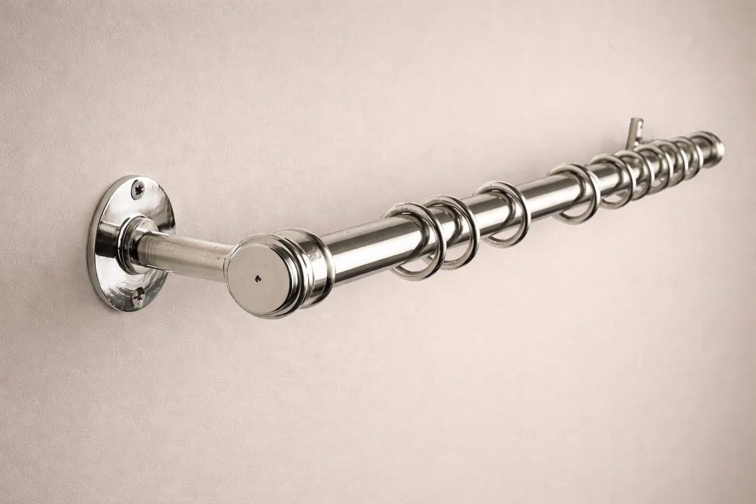 Polished Nickel Curtain Rod, Handmade Solid Brass Wall-mounted Rod With ...