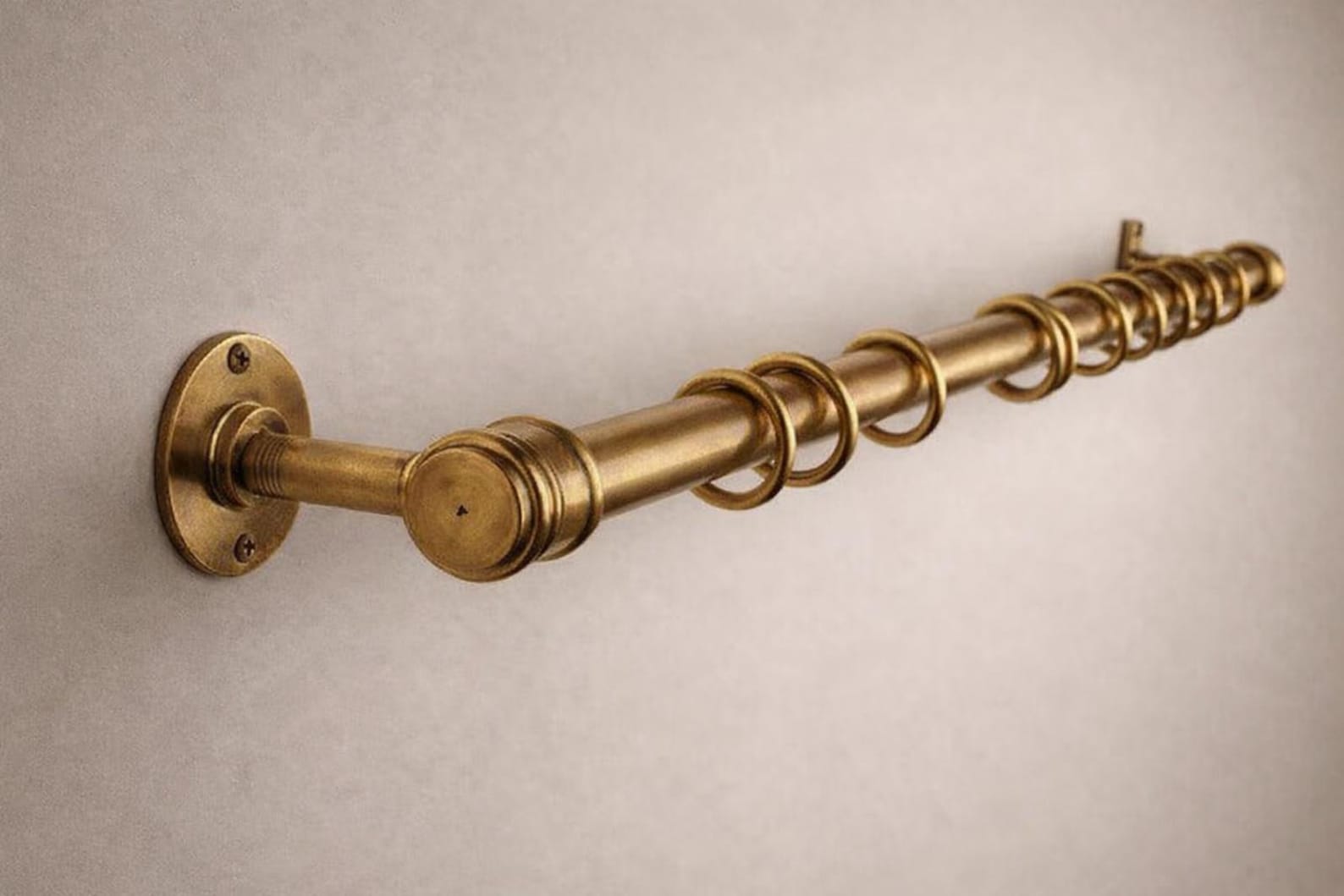 Solid Burnished Brass Curtain Rod – Wall-mounted With Rings and ...